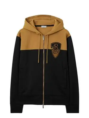 Burberry B Shield Jersey Zip-up Drawstring Hoodie - Black