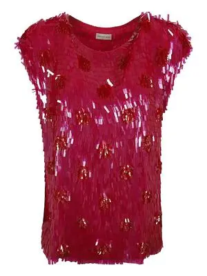 Dries Van Noten Sequin Embellished Sleeveless Top - Red