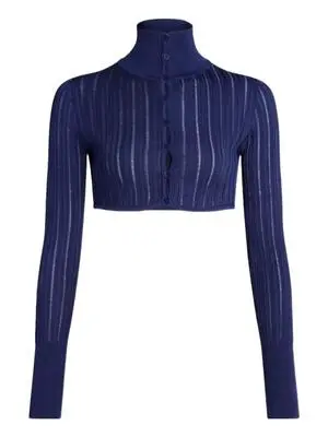 Alaïa Long Sleeved Cropped Cardigan - Blue