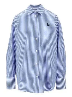 MSGM Long-sleeved Shirt With Curved Hem - Blue