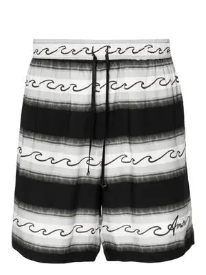Amiri Wave Baja Striped Drawstring Shorts - Black/gray/white