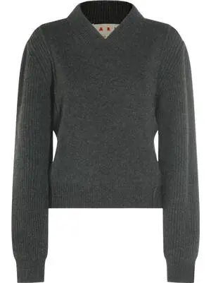 Marni Ribbed V-neck Jumper - Black