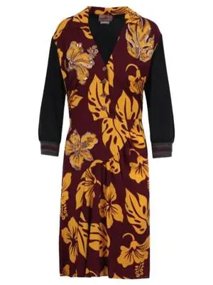 Prada Floral-print Gathered-panel Midi Dress - Brown