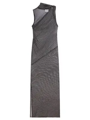 COURREGES Draped Mesh Dress With Silver Logo Embellishment - Black/ruby Red