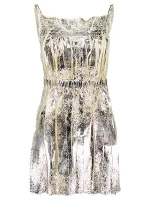 Rabanne Lace Detailed Strapped Metallic Mini Dress - Nude