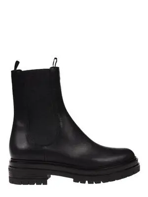 GIANVITO ROSSI Round Toe Slip-on Combat Boots - Black