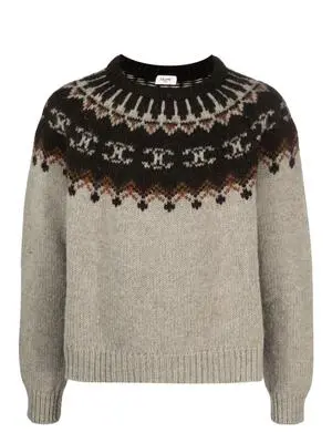 Celine Crew Neck Sweater In Triomphe Fair Isle Wool - No