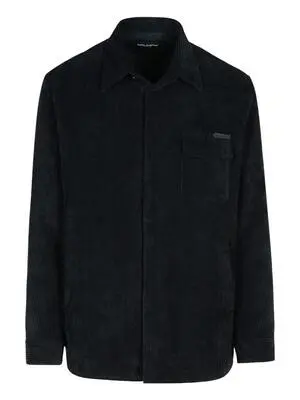 Dolce & Gabbana Dolce Gabbana Logo Plaque Velvet Shirt - Black