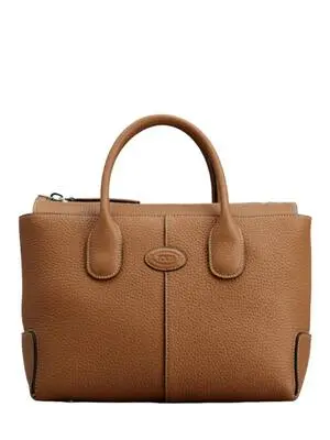 TOD'S Logo Embossed Zipped Small Tote Bag - Brown