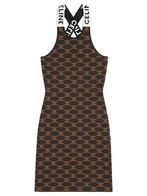 Celine Monogram Silk Cotton Dress With Criss-cross Straps - Black