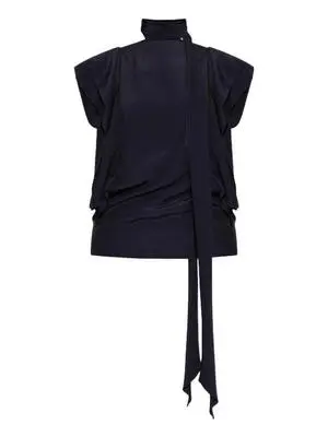 LANVIN Sleeveless High Neck Top With Bow Detail - Black