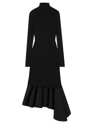 BOTTEGA VENETA Bottega Veneta Black Long-Sleeved Ruffled Asymmetrical Dress