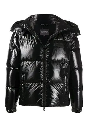 Duvetica Long-sleeved Down Jacket With Patch Detail - Black