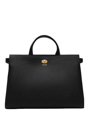 Burberry Medium Cotswolds Tote In Grainy Calf Leather With Check Panels - Black