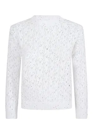Eleventy Long-sleeve Crew-neck Sweater With Micro-sequins - White