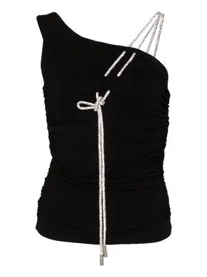 Off-White Ruched Crepe One-shoulder Top With Crystal Embellishments - Black