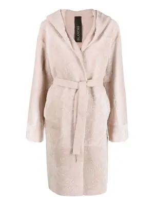 BLANCHA Long Sleeve Hooded Coat With Waist Tie - Nude