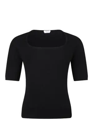 Alexander McQueen Short Sleeve Ribbed Knit Top - Black