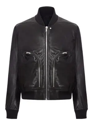 Rick Owens Long Sleeve Leather Bomber Jacket - Black