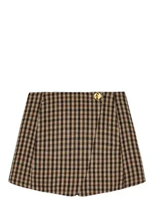 GANNI Ganni Checked Mini Skirt With Gold-Tone Button