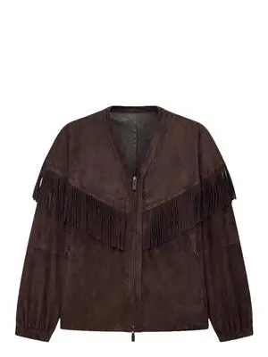Emporio Armani Suede Blouson Jacket With Fringe Detail - Black