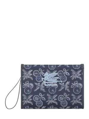 Etro Logo Embroidered Floral Jacquard Clutch Bag - Blue