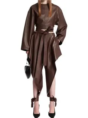 Alaïa Belted Leather Top - Brown