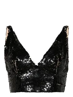 P.a.r.o.s.h Sequined V-neck Cropped Top - Black