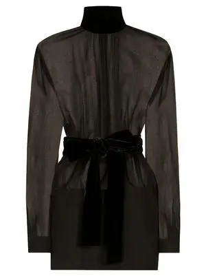 DOLCE & GABBANA Dolce & Gabbana High Neck Velvet Belted Mini Dress
