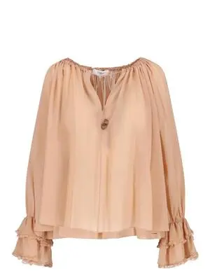 CHLOÉ Chloé Gathered V-Neck Drawstring Blouse With Ruffle Detail