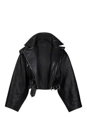 Alaïa Belted High-neck Leather Jacket - Black