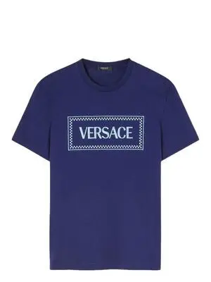 Versace Logo Printed Crewneck T-shirt - Blue