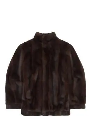 MAISON MARGIELA Faux Fur Stand Collar Jacket - Brown