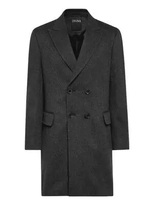 Zegna Double-breasted Long-sleeved Coat - Dark Gray