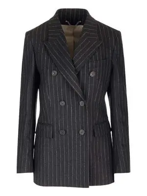 GOLDEN GOOSE Double-breasted Blazer In Gray Melange Wool - Black