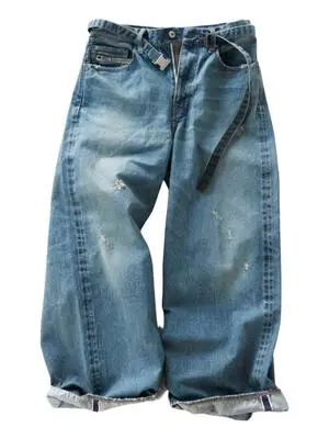 Sacai Wide-leg Jeans With Belt Loops And Distressed Details - Blue