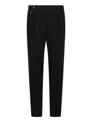 Brunello Cucinelli Pleated Straight Leg Pants With Button Detail - Black