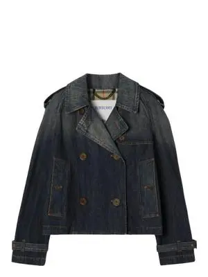 Burberry Cropped Double-breasted Denim Jacket - Medium Blue