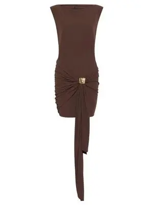 Marella Sleeveless Boat-neck Jersey Mini Dress With Draped Belt - Brown