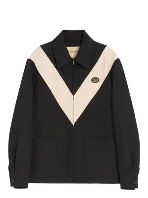 Valentino Garavani Logo Patch Zip-up Overshirt - Black