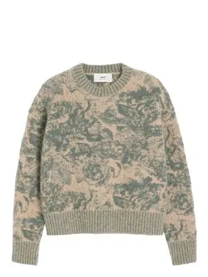 Ami Jacquard Crewneck Knitted Jumper - Beige/antique Clay