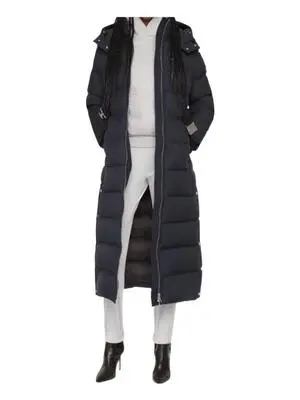 Moose Knuckles Long Down Jacket With Hood And Logo - Black