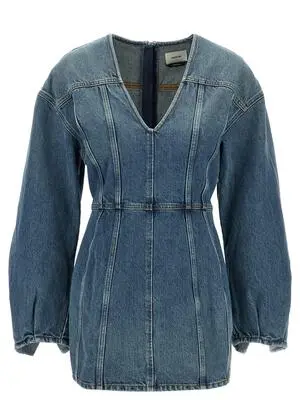 HAIKURE V-neck Long Sleeve Denim Dress - Blue