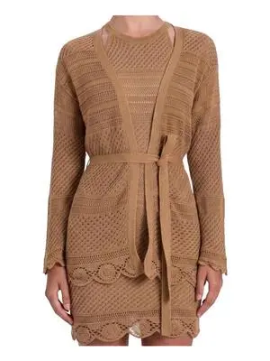 TWINSET Openwork Belted Cardigan - Brown