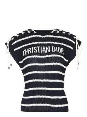 DIOR Christian Dior Striped Sweater With Laced Cap Sleeves