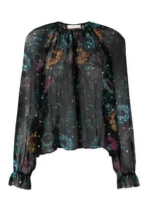 Ulla Johnson Floral Print Long Sleeve Blouse - Black