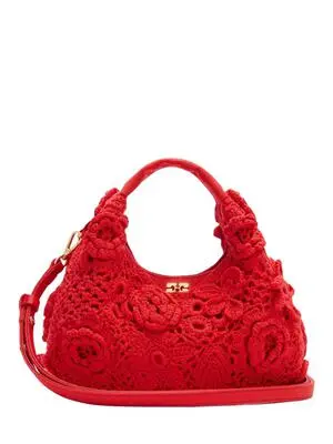 GANNI Mini Crochet Hobo Shoulder Bag - Red