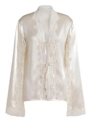 Alberta Ferretti Lace Trimmed Tie Detail Shirt - White