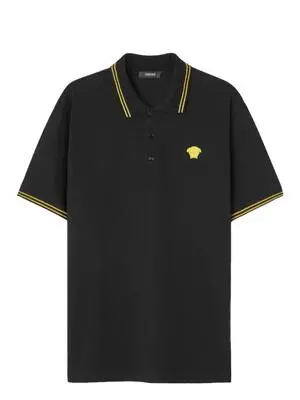 Versace Medusa-embroidered Short-sleeved Polo Shirt - Black