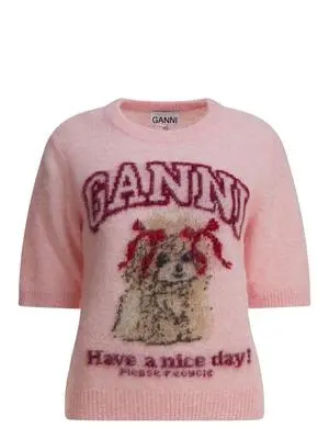 GANNI Graphic Knit T-shirt - Pink